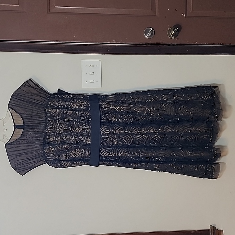 Tadashi Shoji Black Lace Evening Coctail Midi Dress S… - Gem
